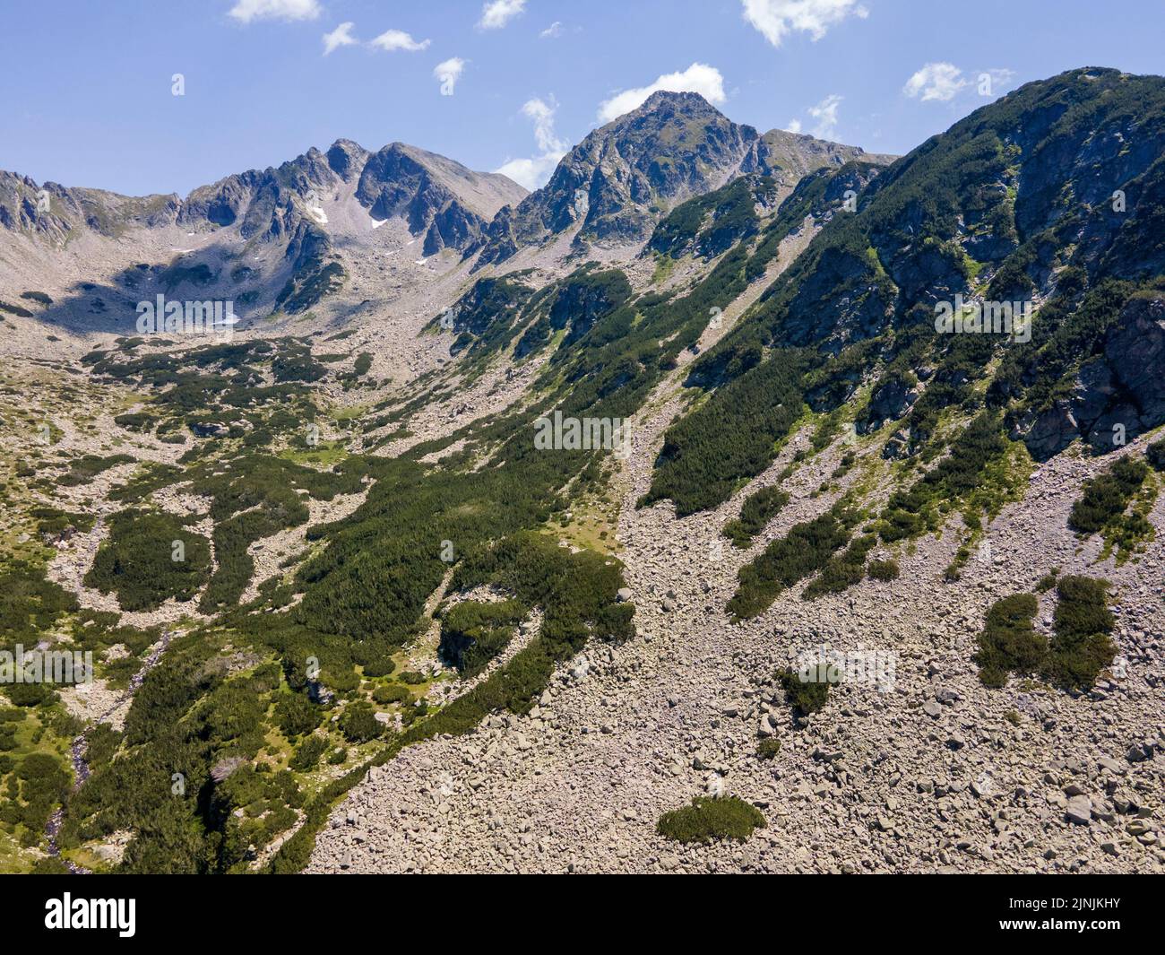Amazing Aerial view of Pirin Mountain near Yalovarnika peak, Bulgaria ...