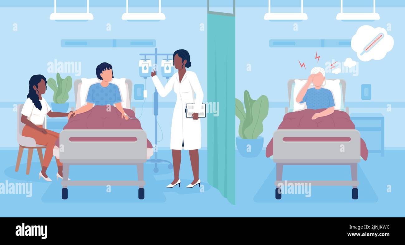 Doctor visiting patients at hospital flat color vector illustration ...
