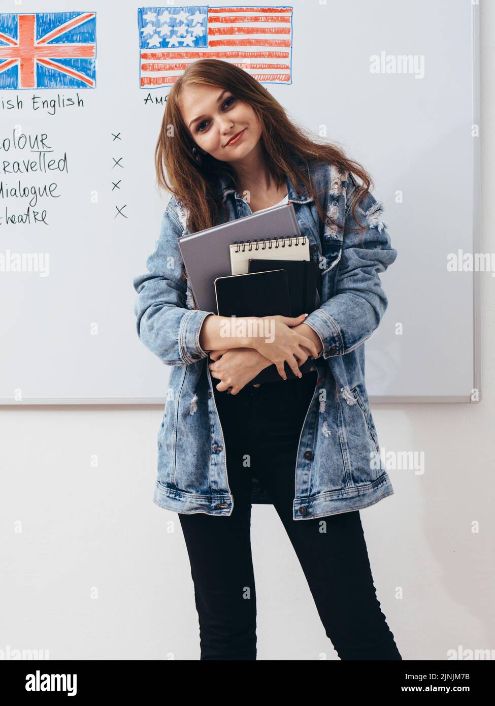 Female student looking at camera. English language school Stock Photo ...