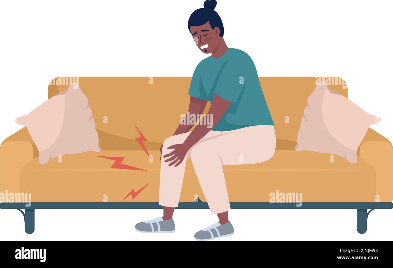 Man suffers from leg muscles pain semi flat color vector character ...