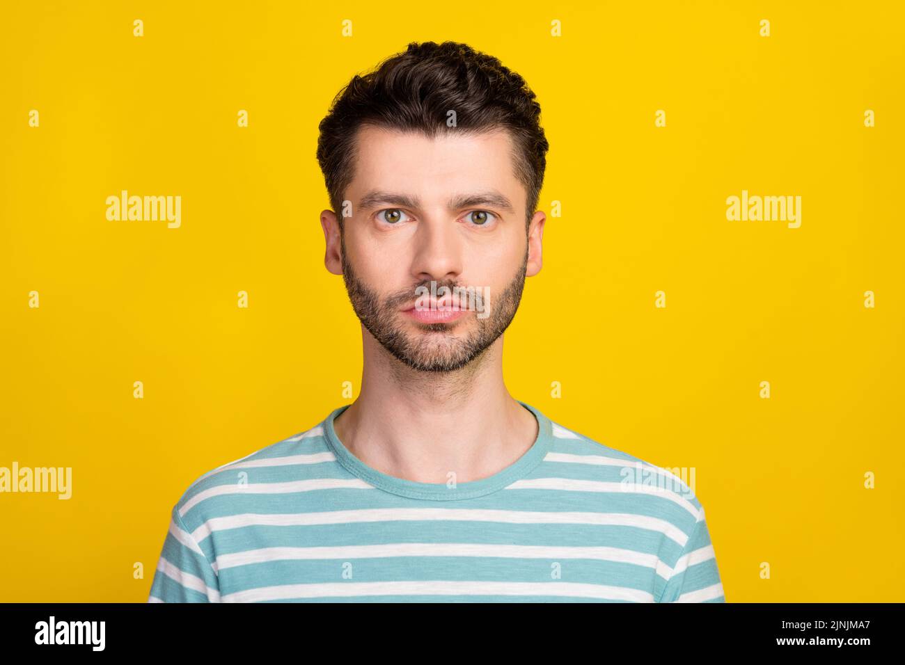 Closep photo of young handsome guy look concentrated you expert ...