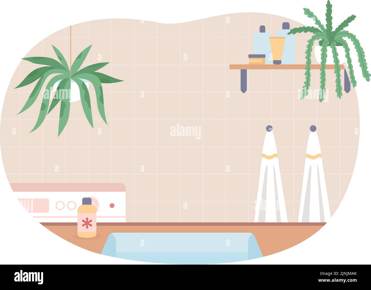 Clean bathroom with houseplants 2D vector isolated illustration Stock ...