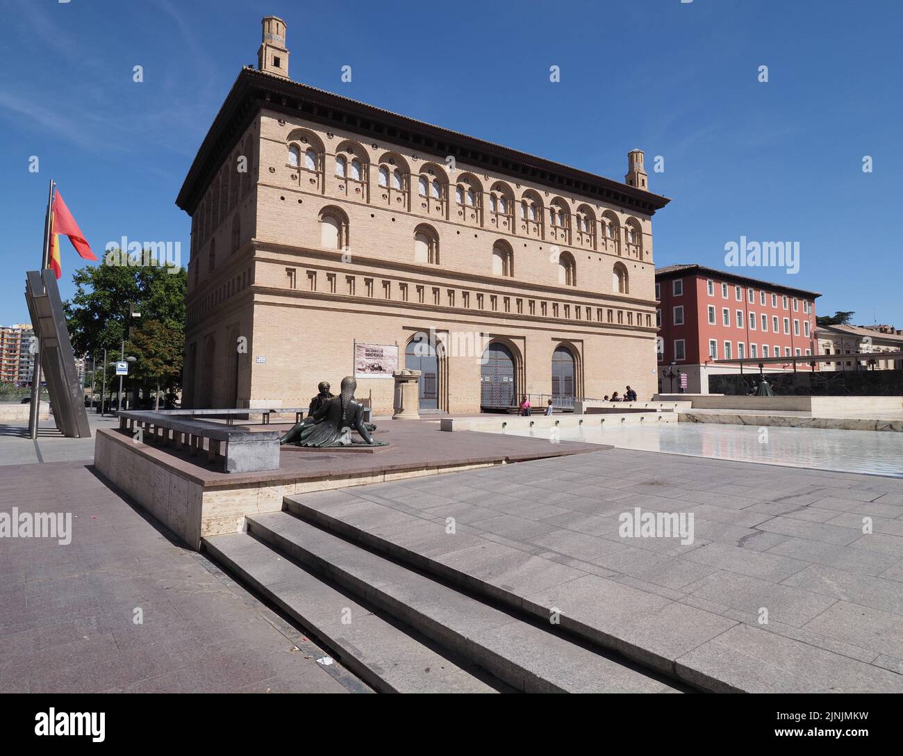 Main sqaure in european Saragossa city at Aragon district in Spain ...