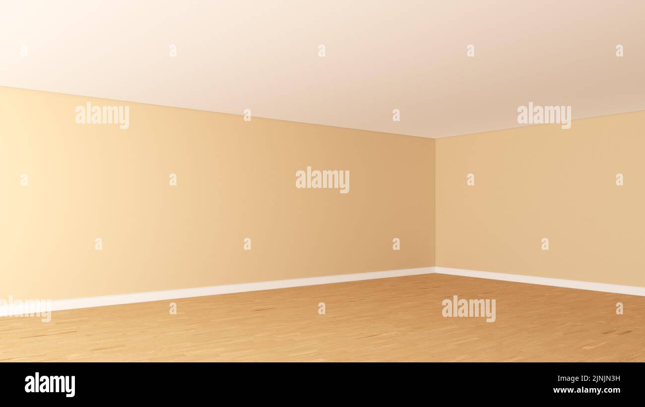 Empty Room Corner with LIght Beige Walls, White Ceiling, Light Parquet ...