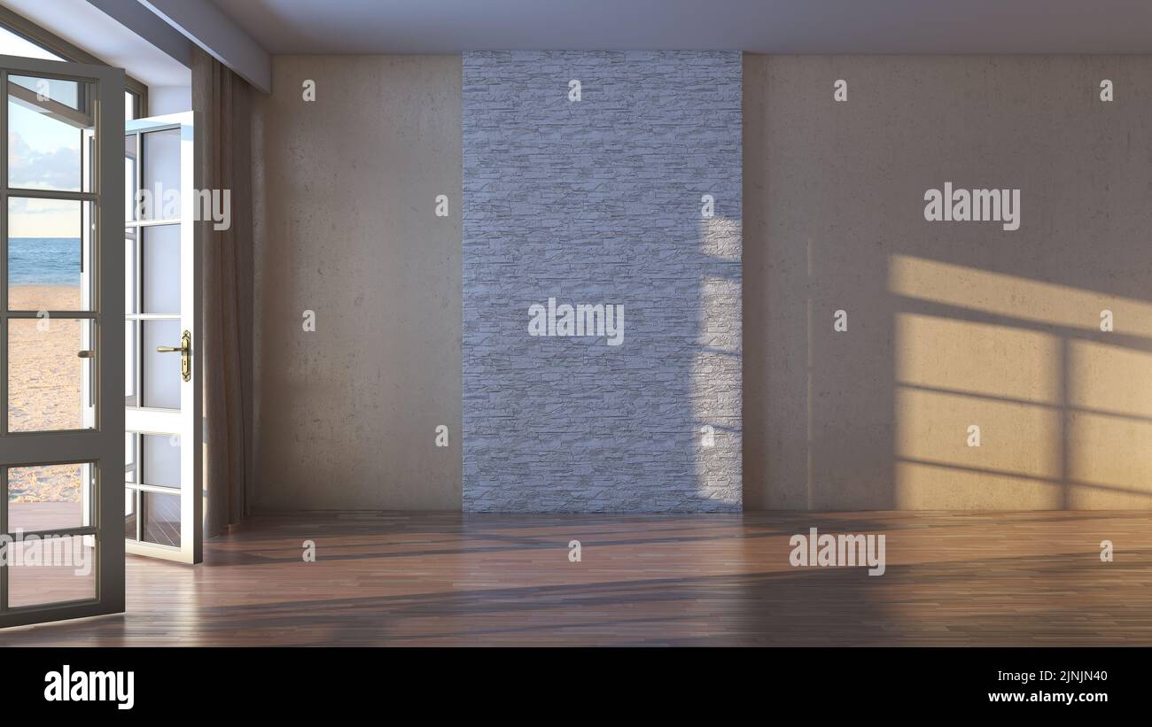 Room with Sea View. Empty Hotel Interior with Open Doors Overlooking ...