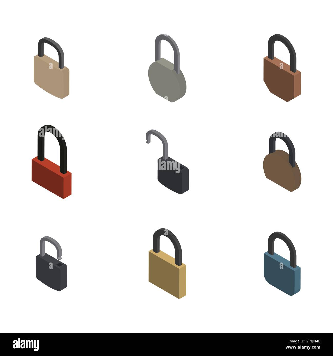 Set of different locks isolated on white background. Flat 3D isometric ...