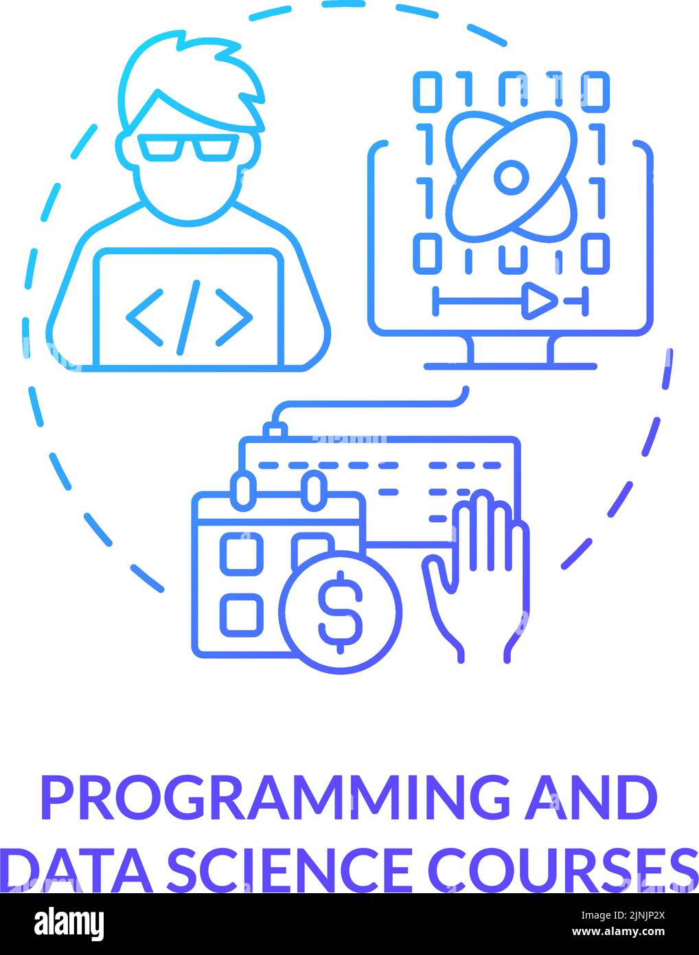Programming and data science courses blue gradient concept icon Stock ...