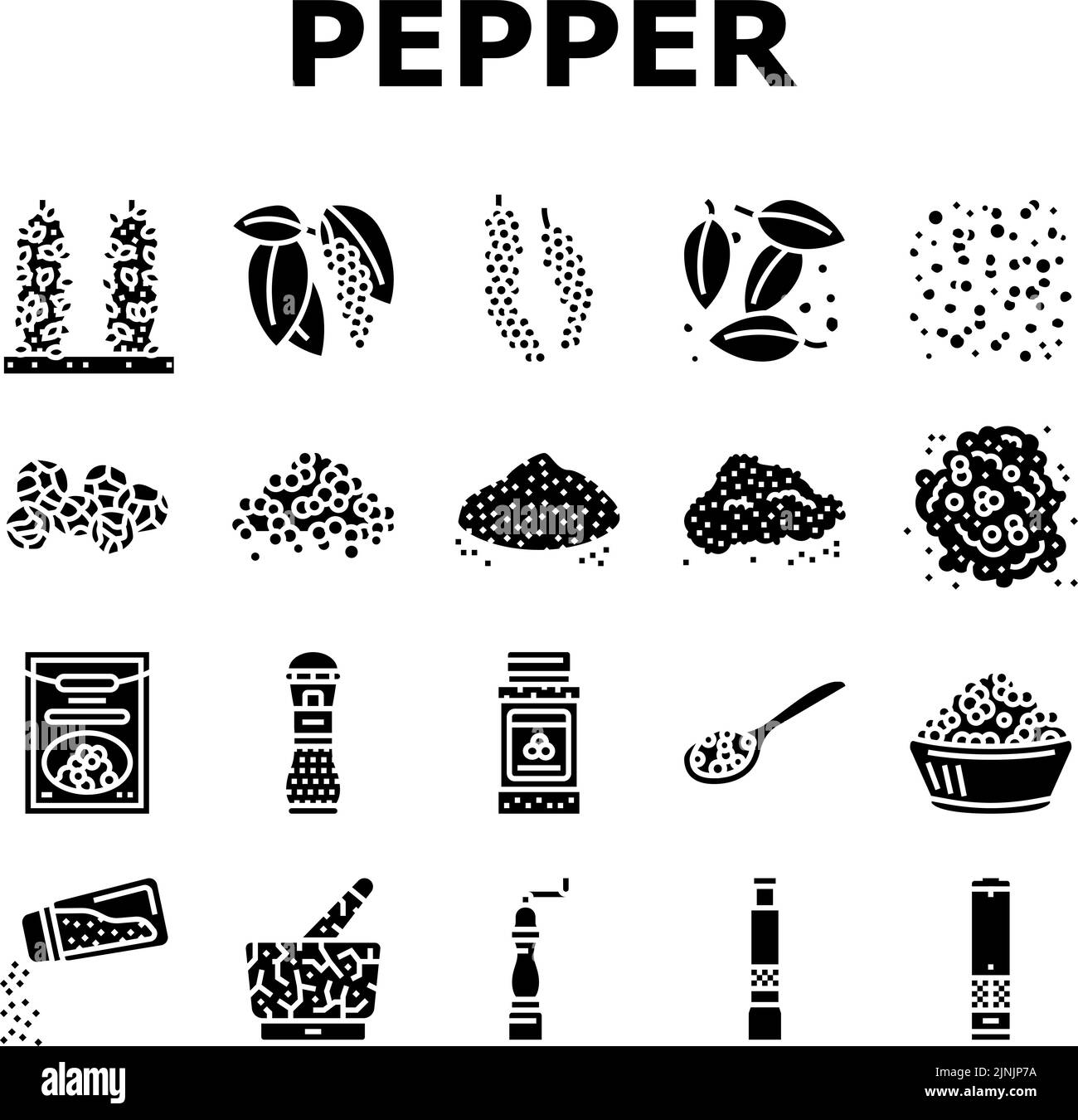 Black Pepper Aromatic Hot Spice Icons Set Vector Stock Vector Image ...