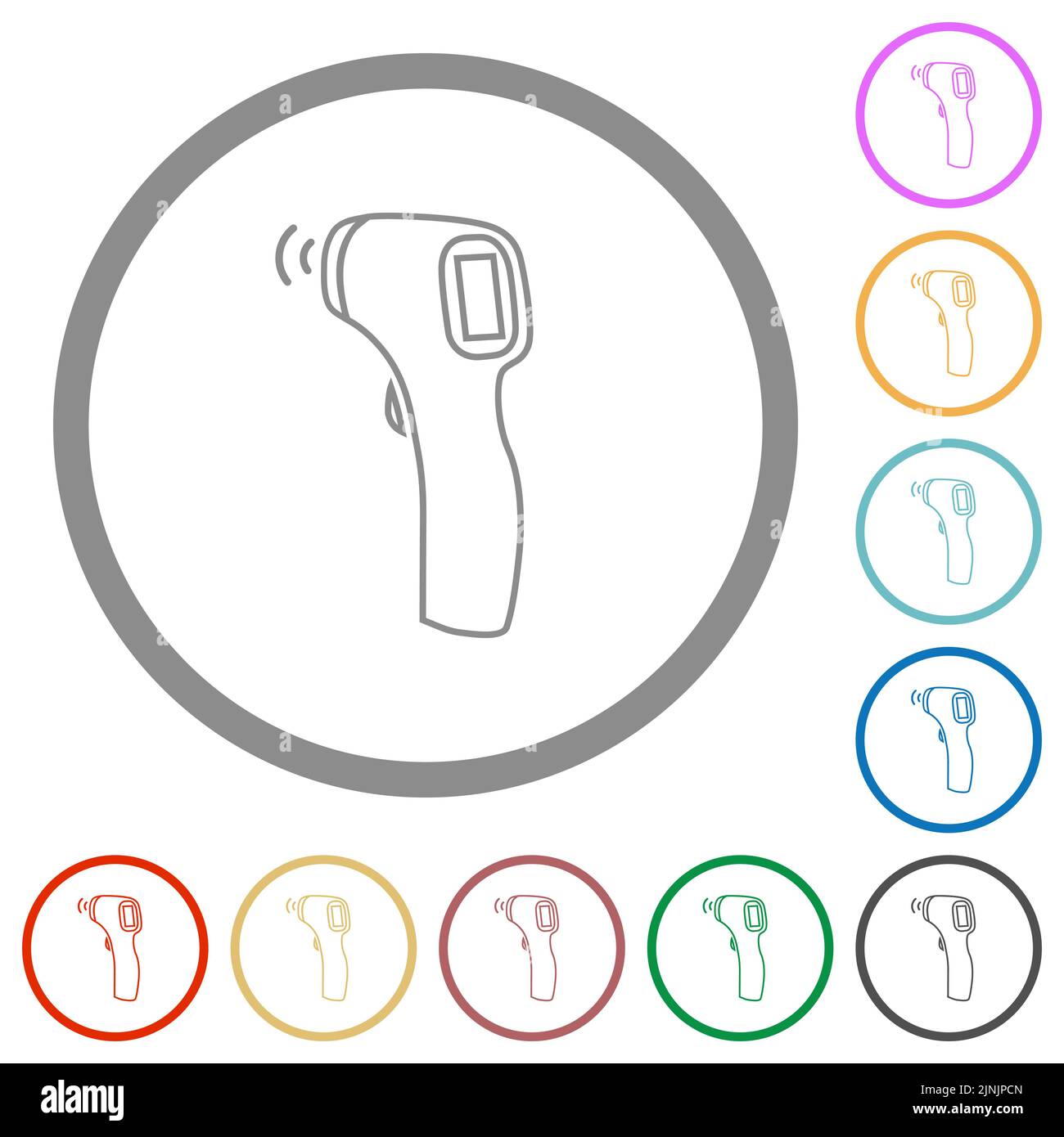 Contactless thermometer outline flat color icons in round outlines on ...