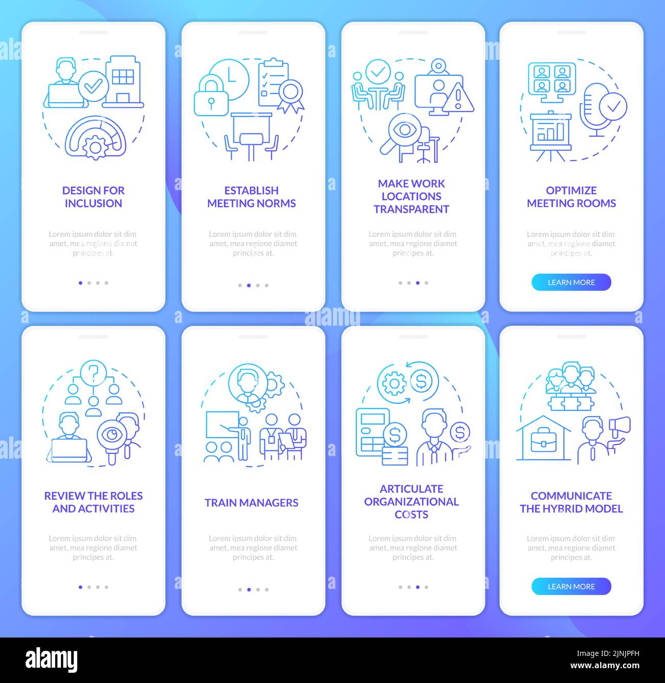 Hybrid workplace blue gradient onboarding mobile app screen set Stock Vector Image & Art - Alamy