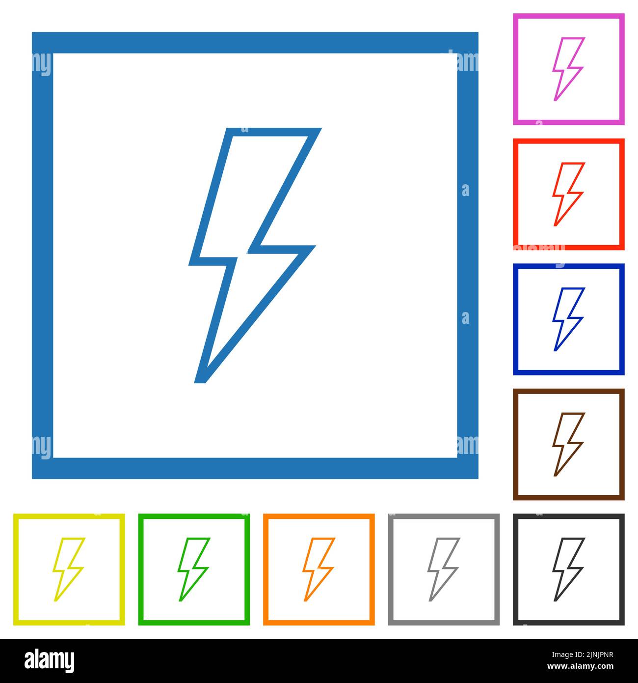 Flash outline flat color icons in square frames on white background ...