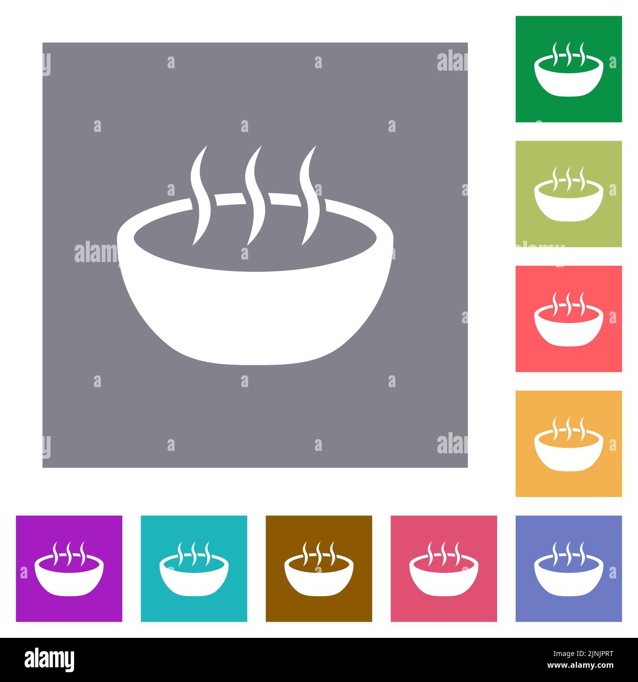 Steaming bowl flat icons on simple color square backgrounds Stock ...