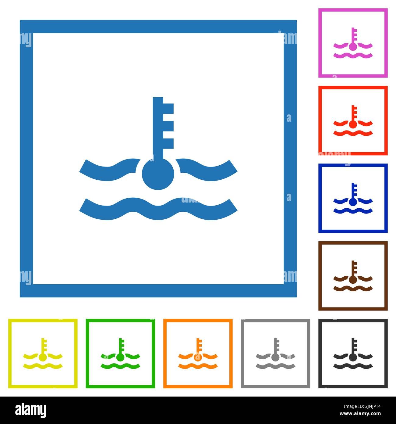 Engine coolant temperature indicator flat color icons in square frames ...