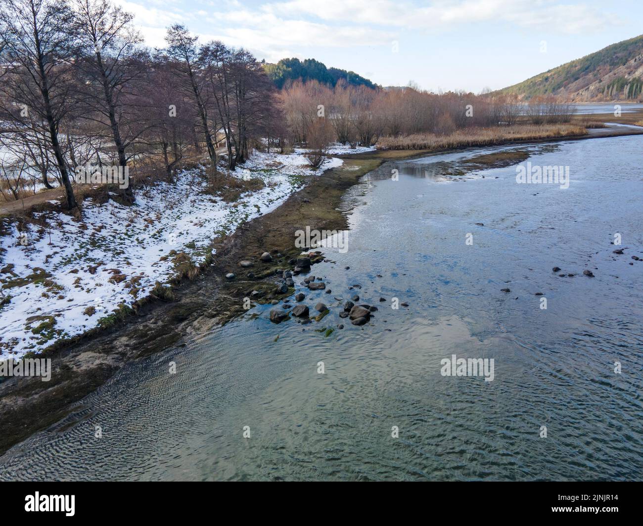 Aerial winter view of Pancharevo lake, Sofia city Region, Bulgaria ...