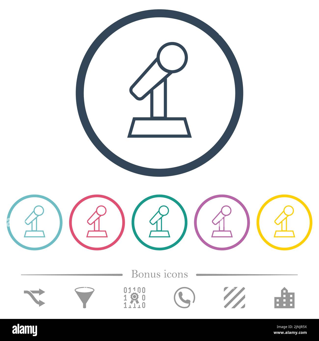 Microphone with stand outline flat color icons in round outlines. 6 ...