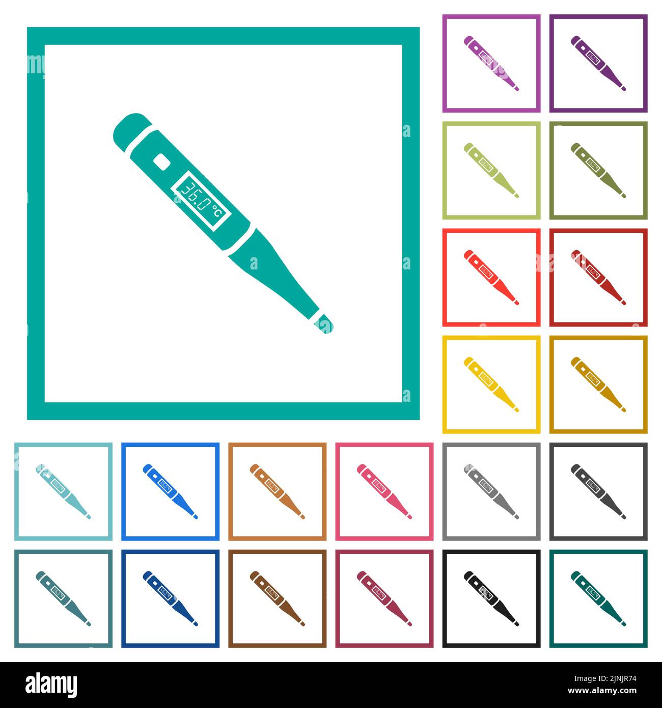 Digital thermometer flat color icons with quadrant frames on white ...
