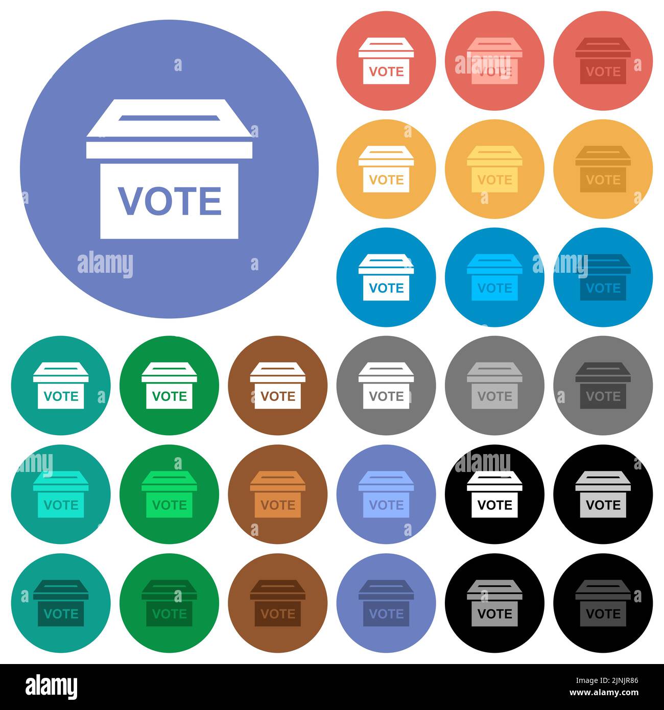 Ballot box solid multi colored flat icons on round backgrounds. Included white, light and dark ...