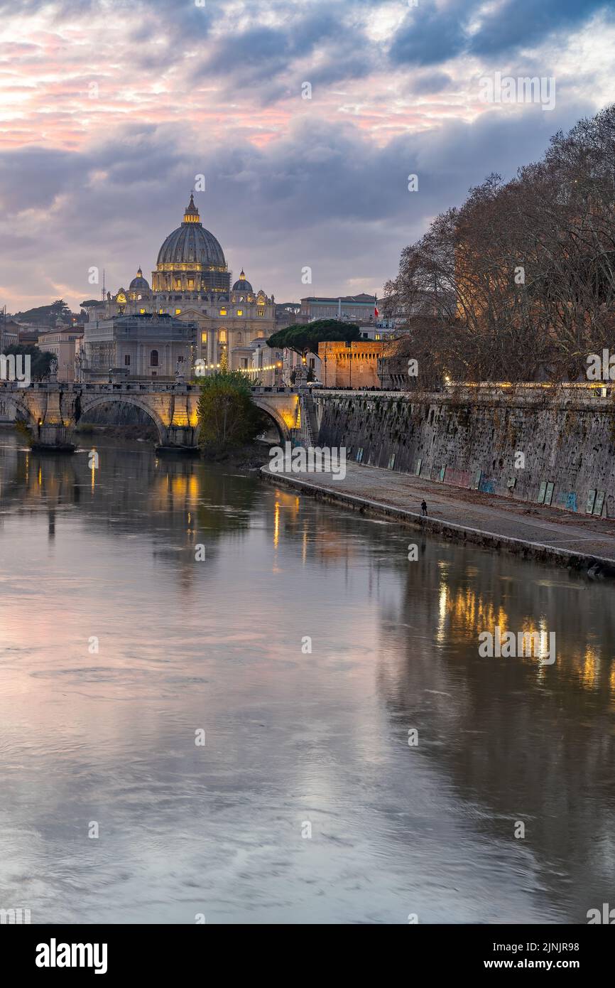 A beautiful view of Saint Peter's Basilica and Tevere river in Italy ...