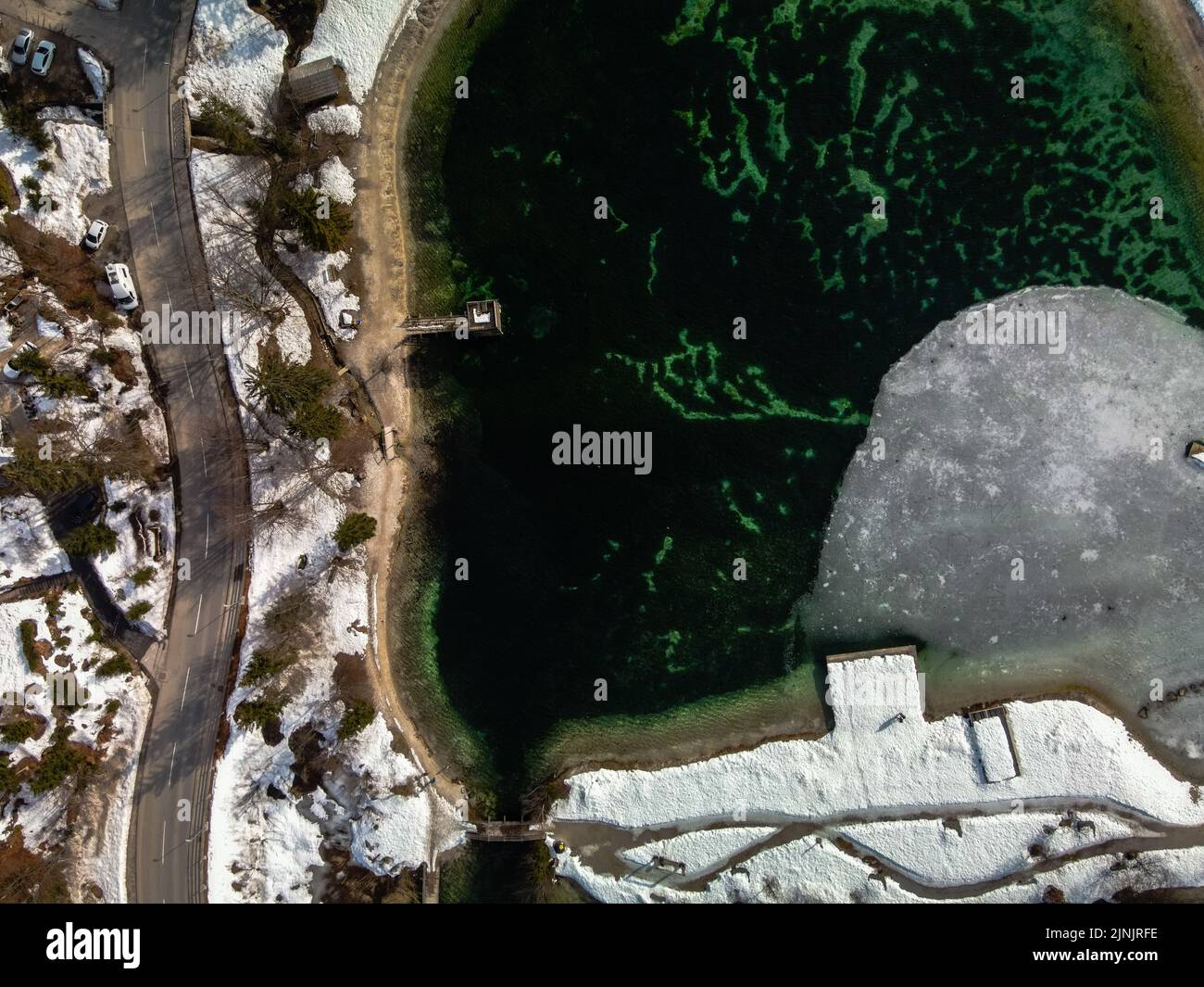 A beautiful bird's-eye view of Jezero Jasna Icy man-made lake in ...