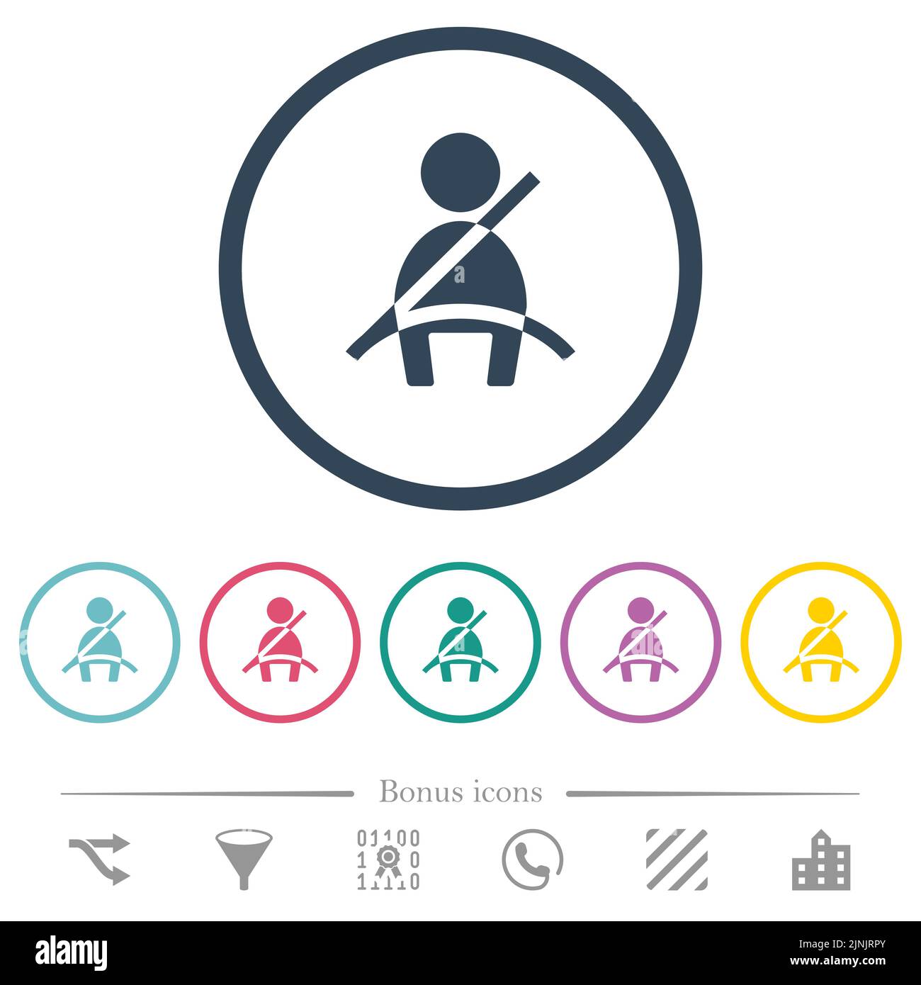 Car seat belt warning indicator flat color icons in round outlines. 6 ...