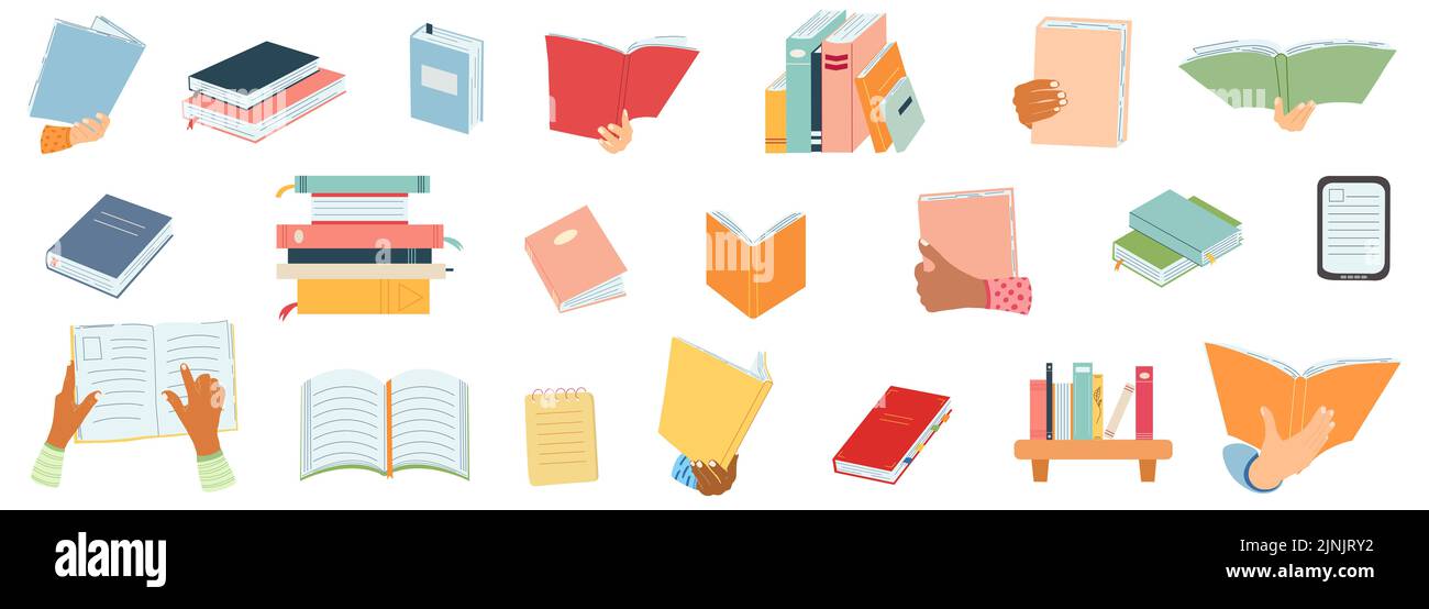 World book day concept, studying, learning. Stack of books in cartoon ...