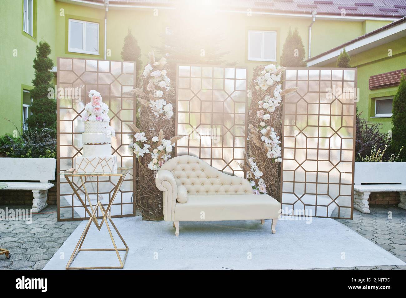 Composition of wedding arch. Modern set up for the wedding ceremony ...