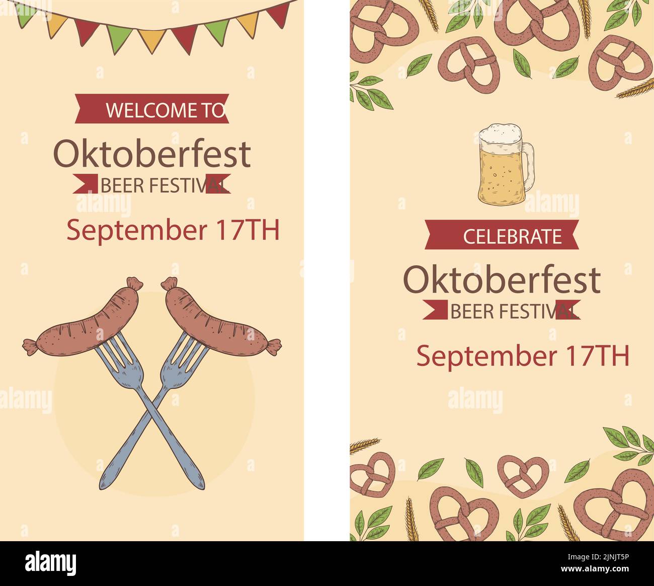 Hand drawn oktoberfest stories set Vector illustration Stock Vector ...