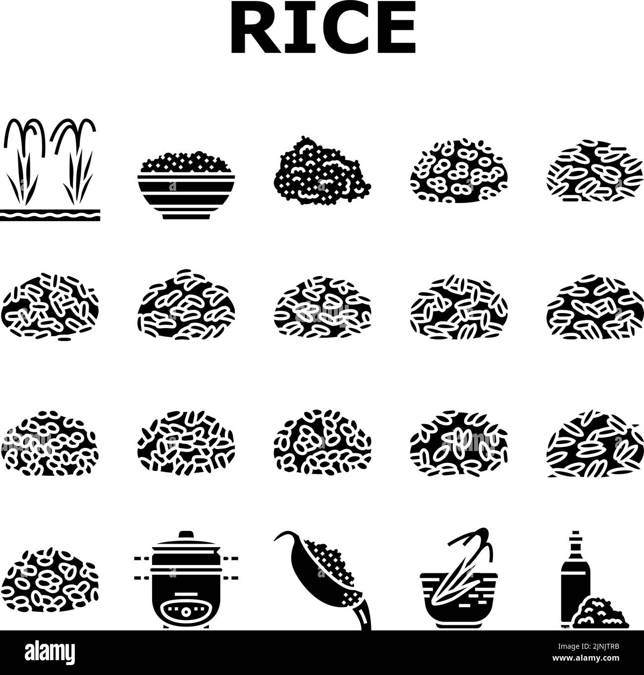 Rice For Preparing Delicious Food Icons Set Vector Stock Vector Image ...