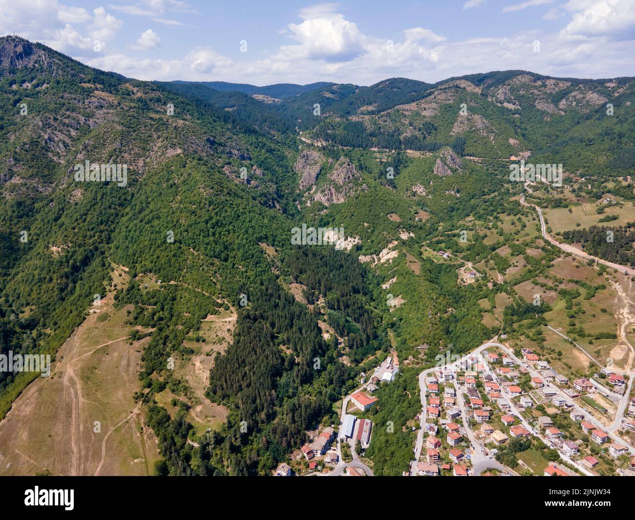 Aerial view of famous spa resort town of Devin, Smolyan region ...