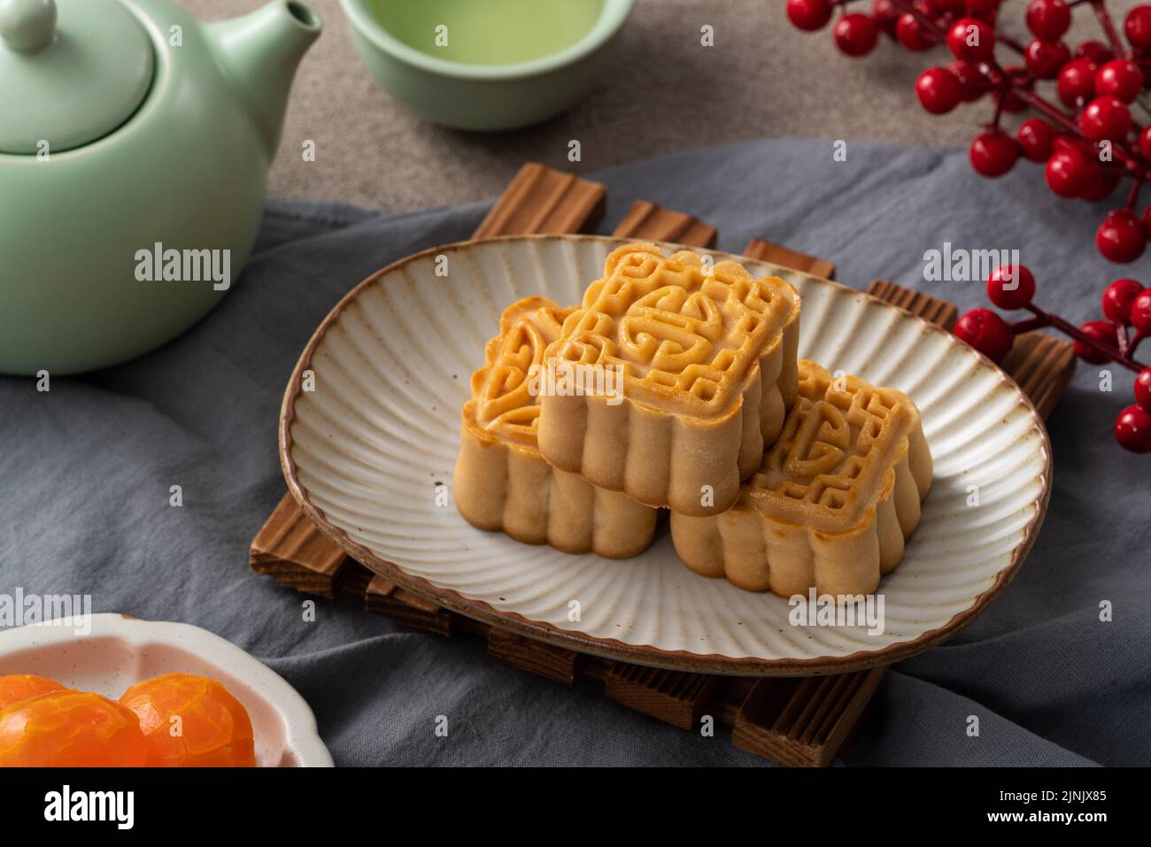 Delicious mung bean moon cake for Mid-Autumn Festival food mooncake on ...