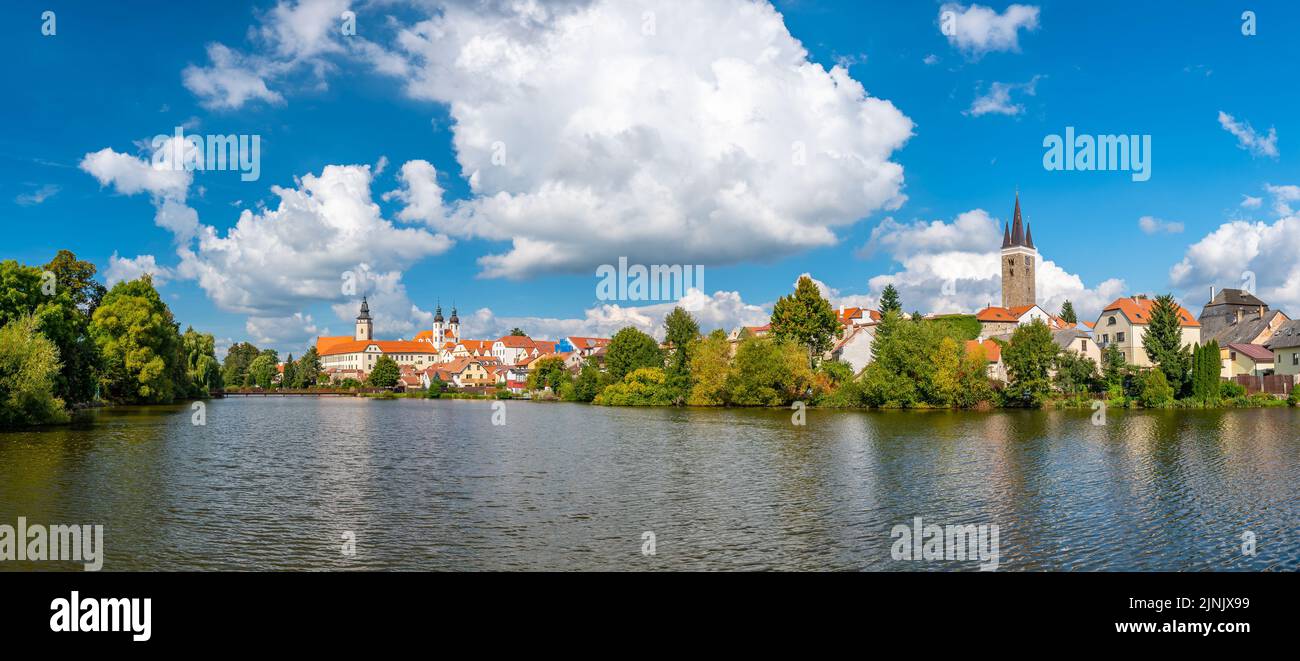 Panorama view of Telc city, Czech Republic. Historical castle above the ...