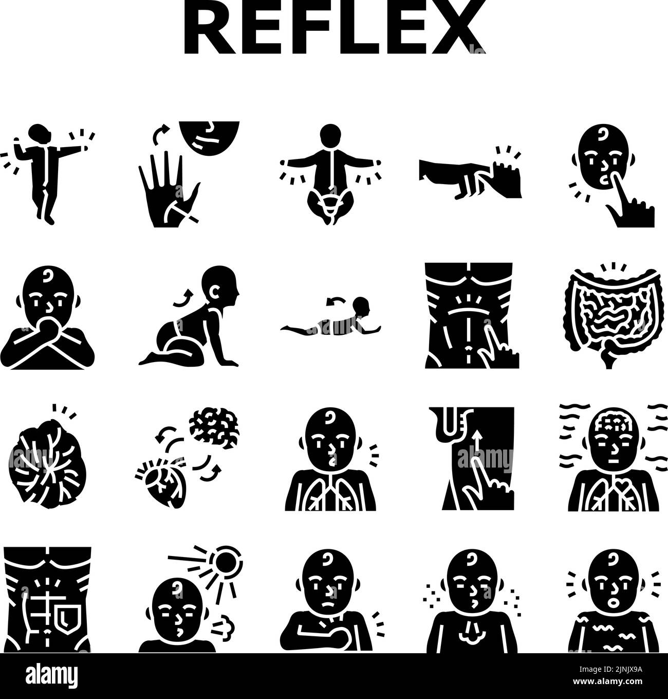 Reflex Of Human Neurology System Icons Set Vector Stock Vector Image ...