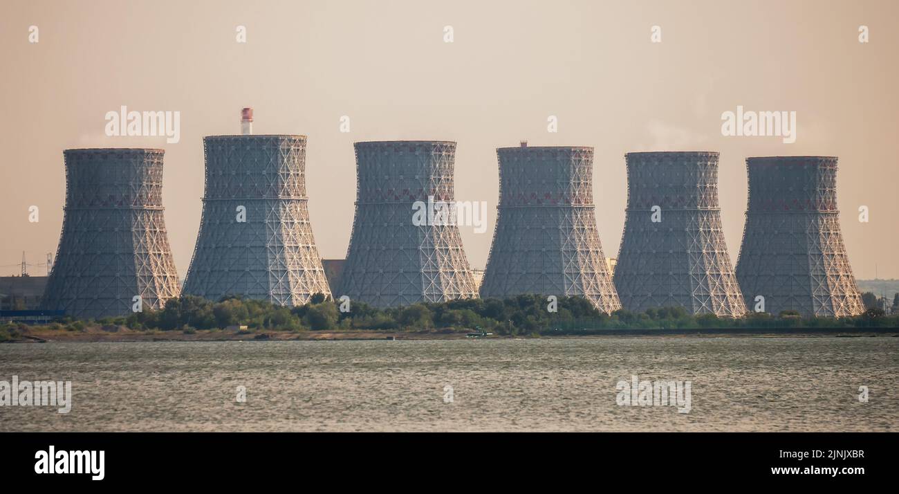 Nuclear power plant. Atomic power station cooling towers Stock Photo - Alamy
