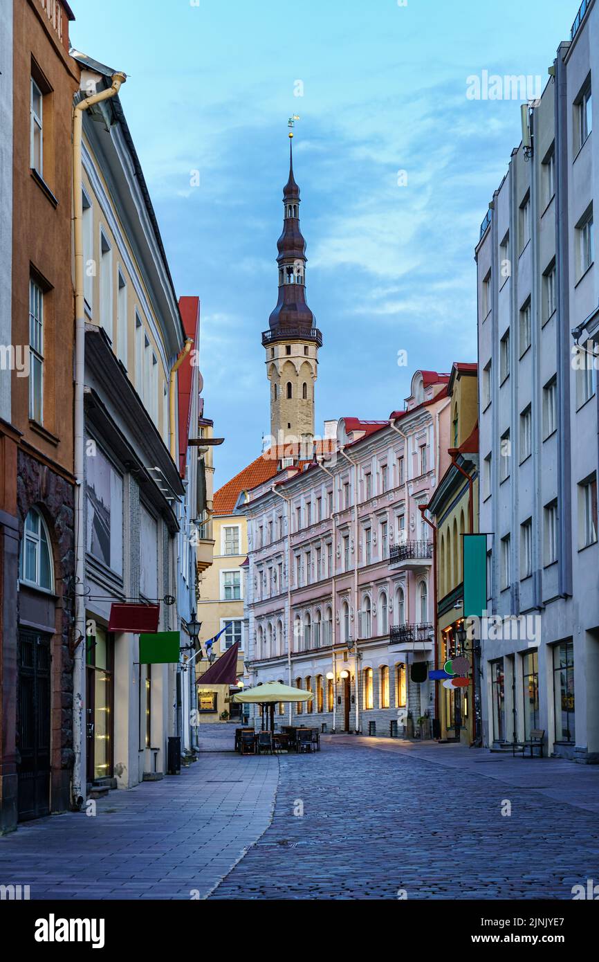 Main street of the city of Tallinn towards the City Hall. Estonia Stock ...