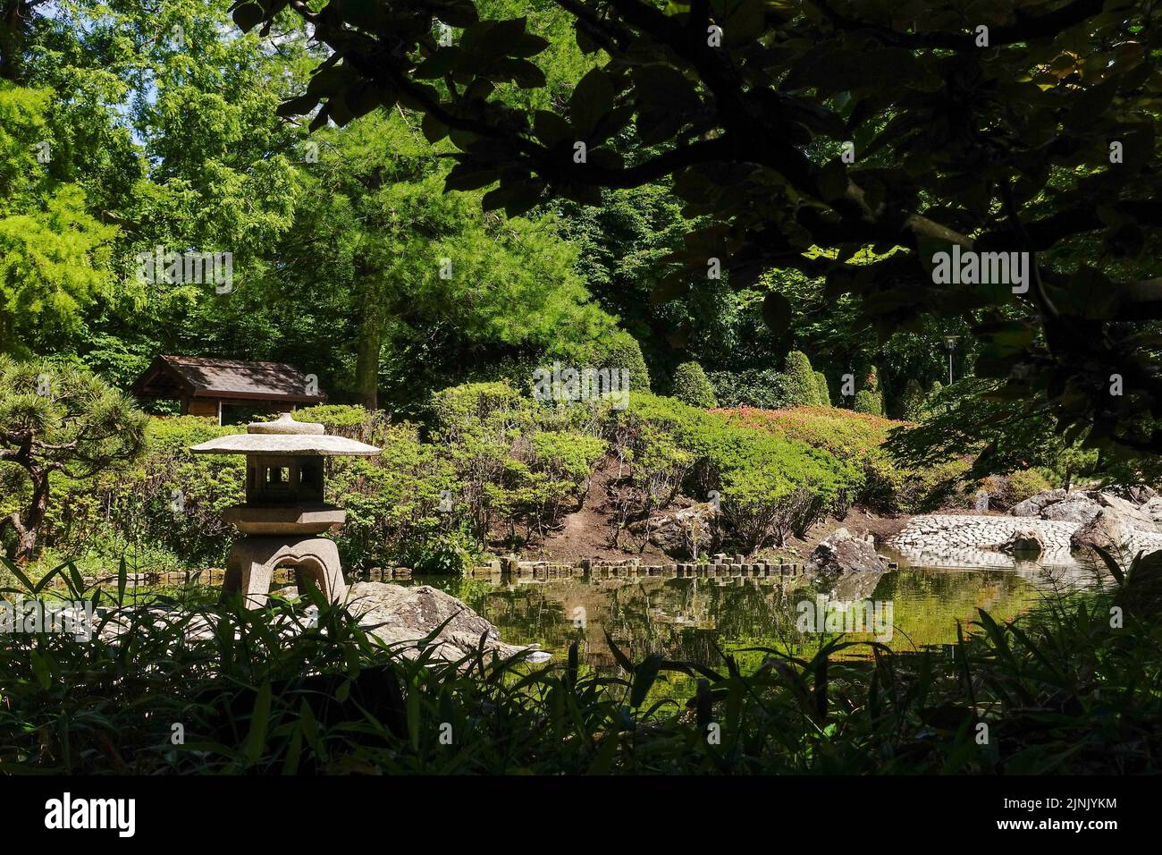 A view of the Japanese Garden in the Rheinaue Park in Bonn, Germany ...