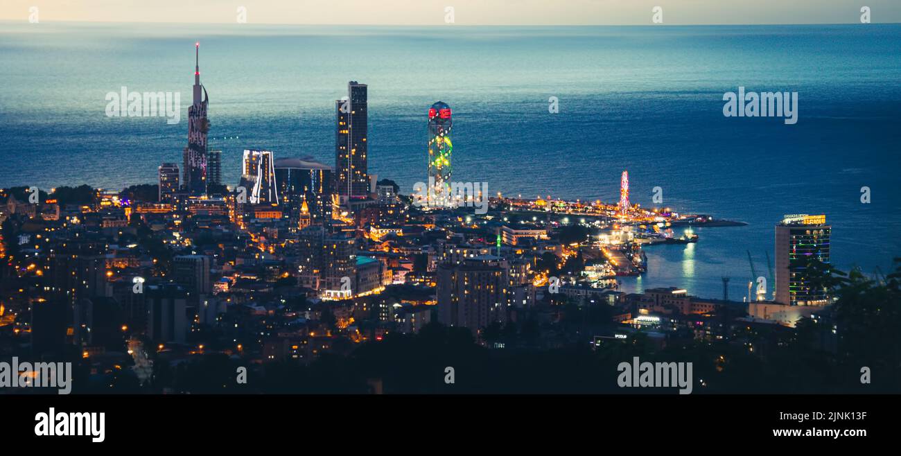 Panoramic View to Batumi coast and tourist attractions with black sea ...