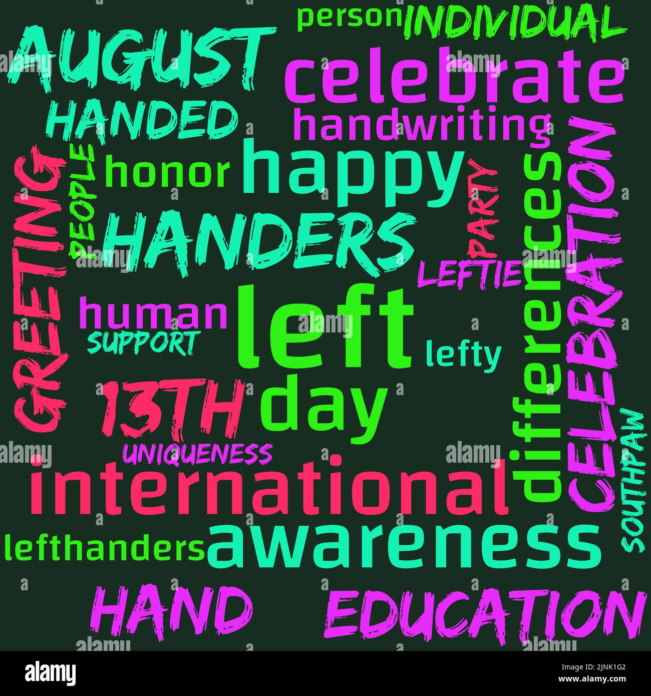 International Left-handers Day in word cloud collage illustration. Left ...