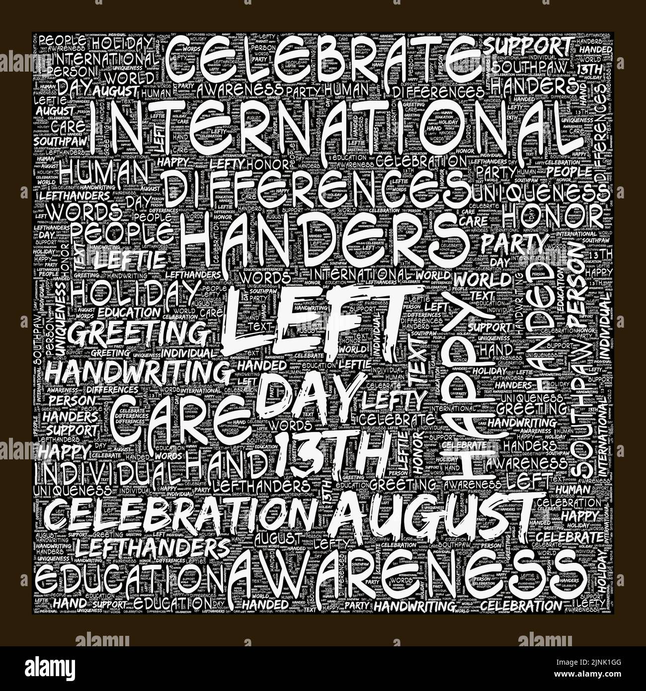 International Left-handers Day in word cloud collage illustration. Left ...