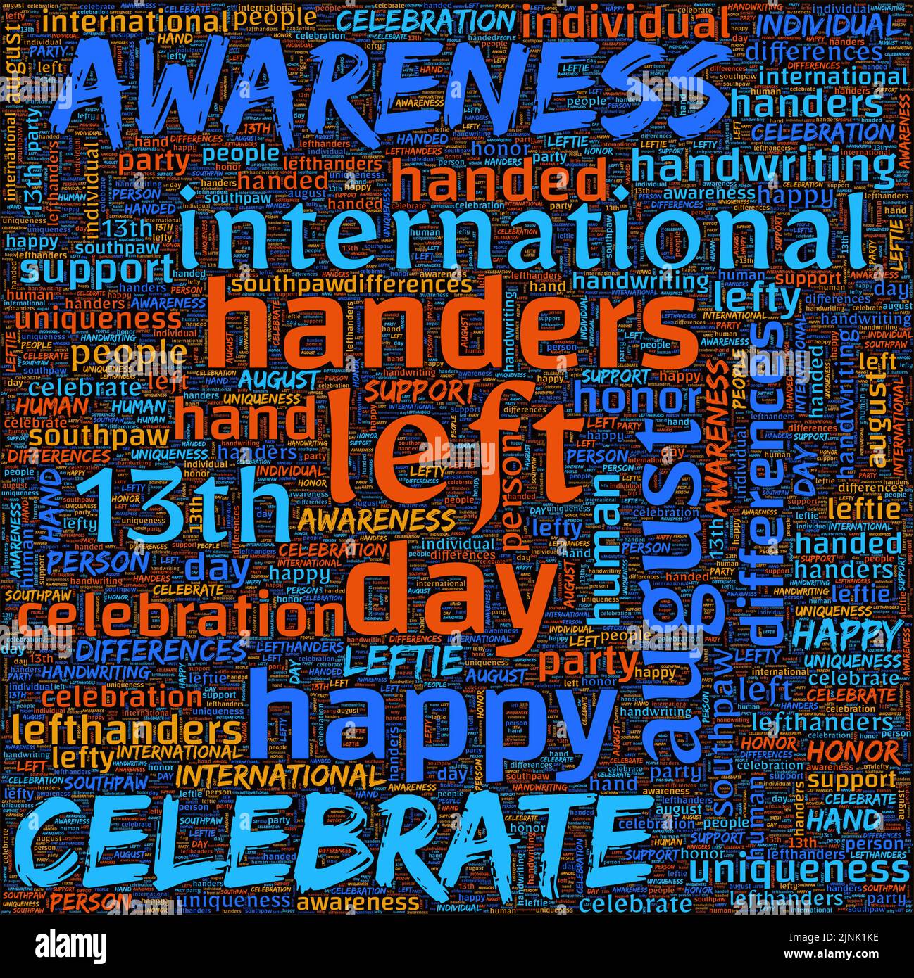 International Left-handers Day in word cloud collage illustration. Left ...