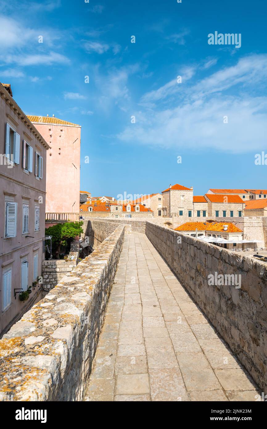 Ancient stone wall of Dubrovnik Old Town, stunning fortification system ...