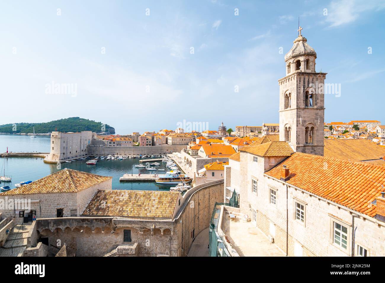 Aerial panoramic view of old city Dubrovnik. Ancient city with big city ...