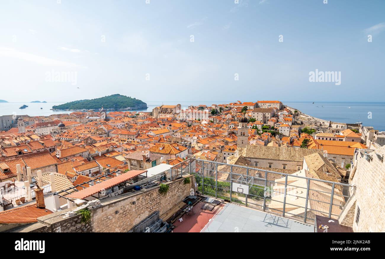Aerial panoramic view of old city Dubrovnik. Ancient city with big city ...