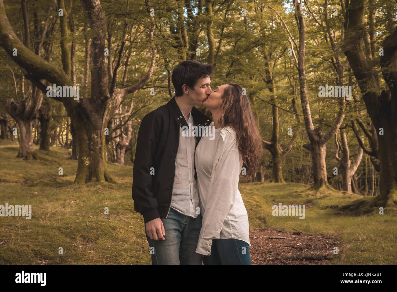 couple, forest, loving, kissing, pairs, forests, wood, woodland, woods ...