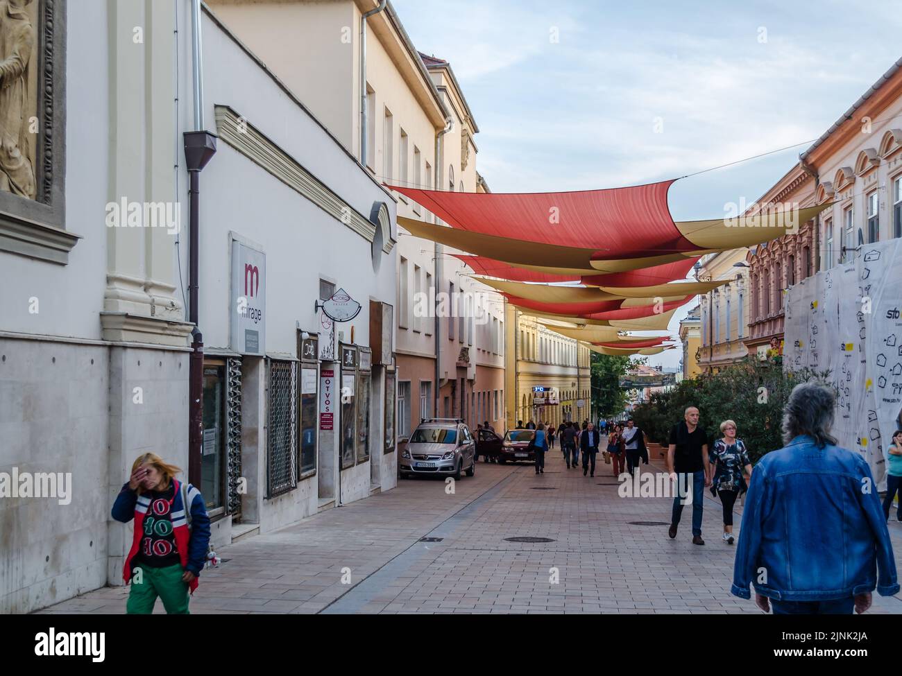 Crucified canvas above the promenade in the town of Pecs, Hungary Stock ...