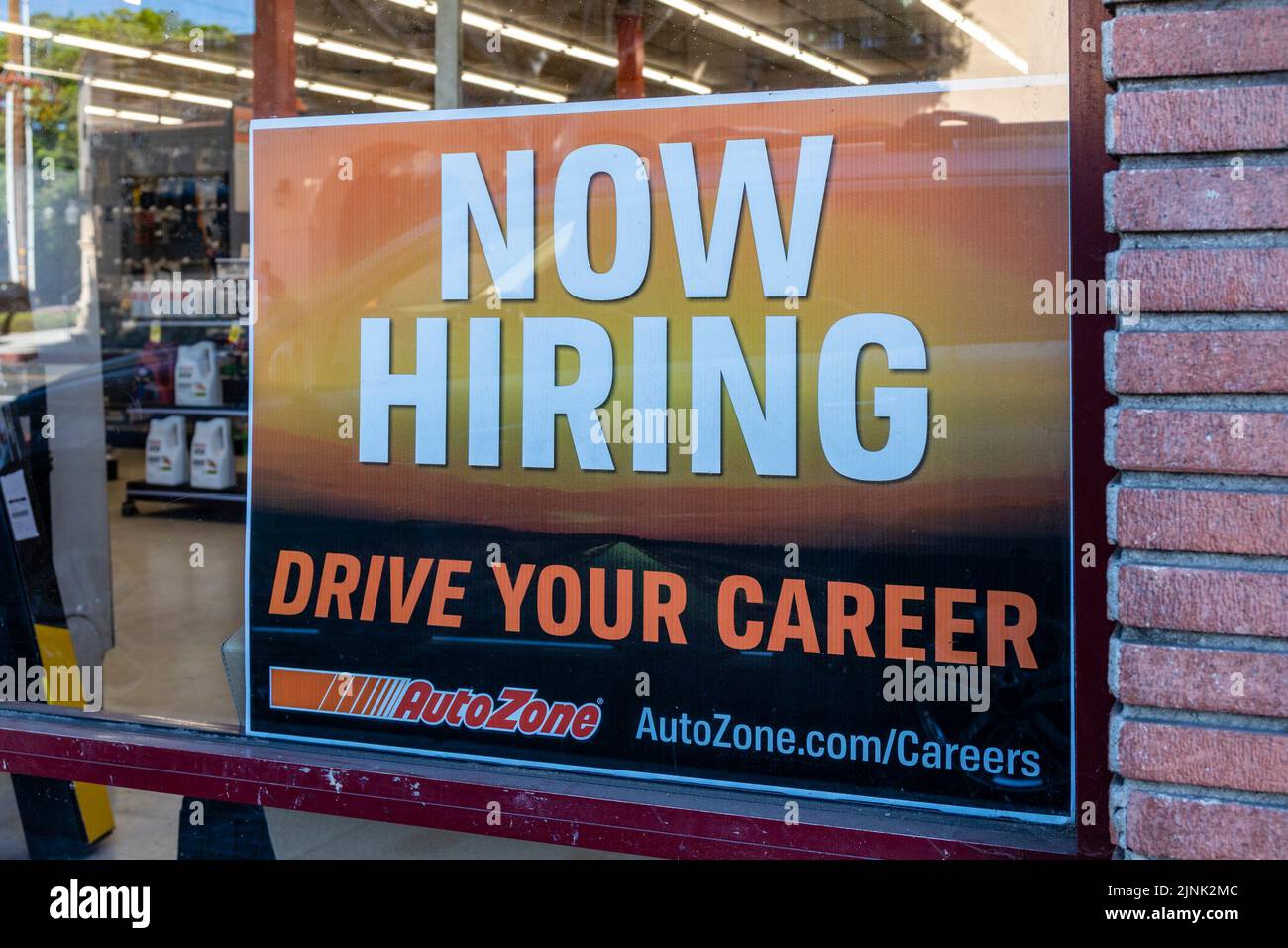 Santa Barbara, USA. 10th Aug, 2022. AutoZone hiring sign in Santa ...