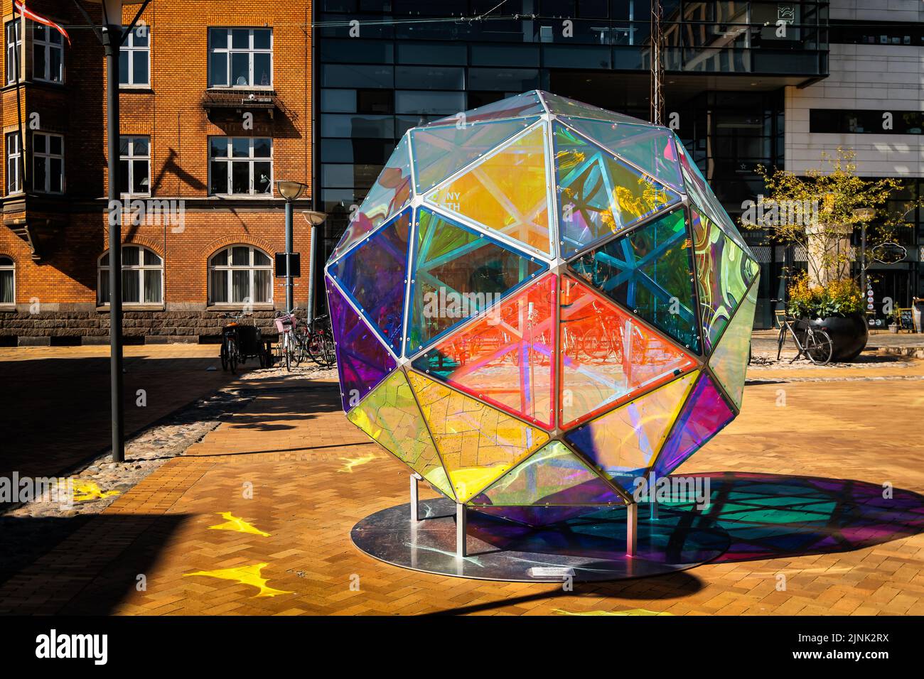 Colorful prism sculpture in Brandts Odense city Denmark Stock Photo - Alamy