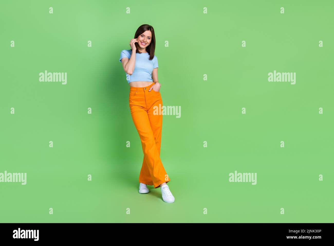 Full body size photo of young attractive woman wear stylish outfit ...