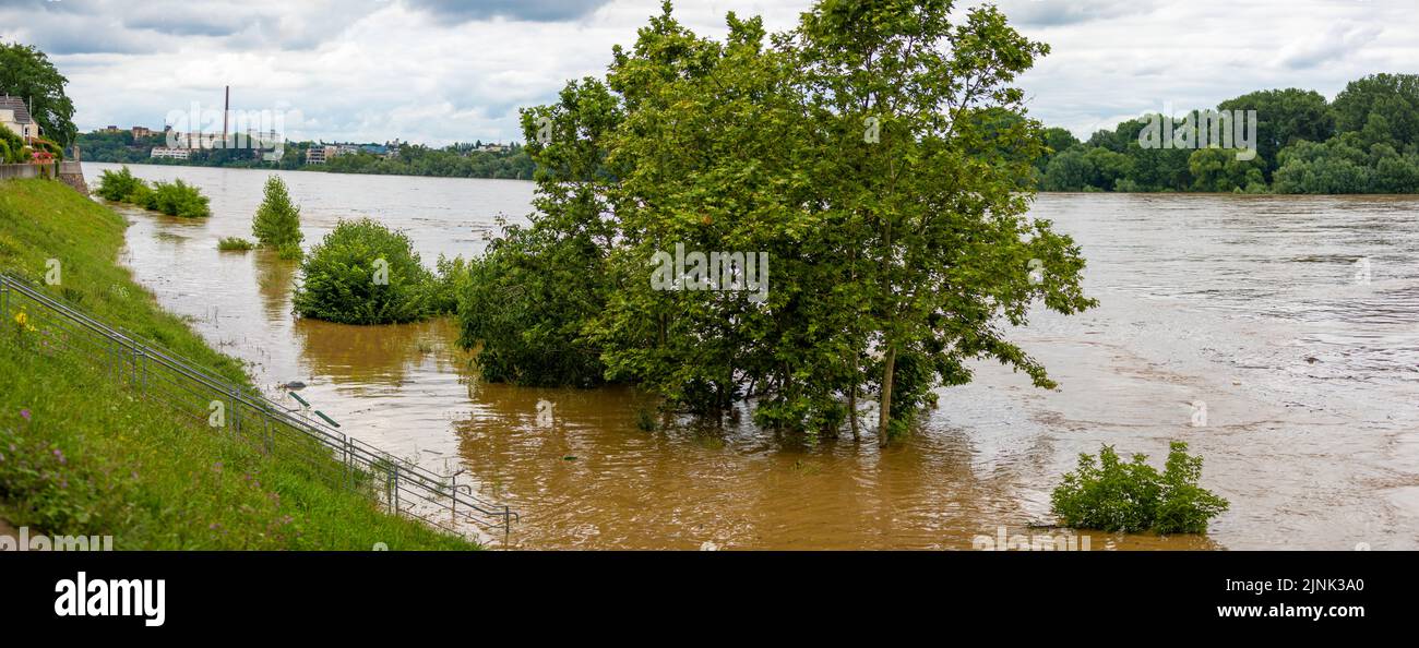 A flood at city shows high water caused by heavy rainfalls making huge ...
