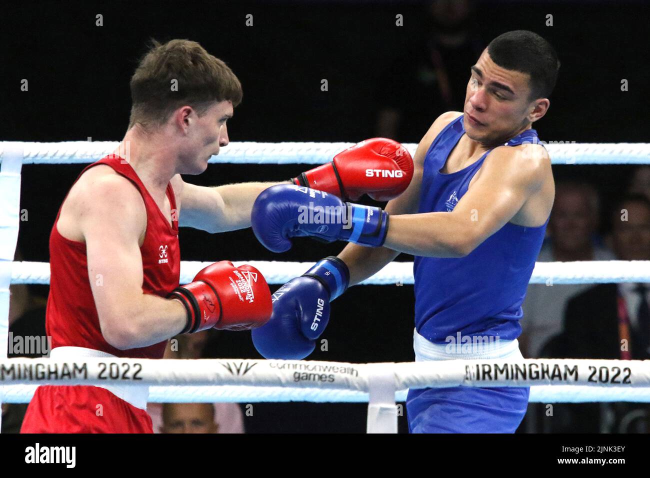 Sam HICKEY of Scotland (Red) v Callum PETERS of Australia (Blue) in the ...