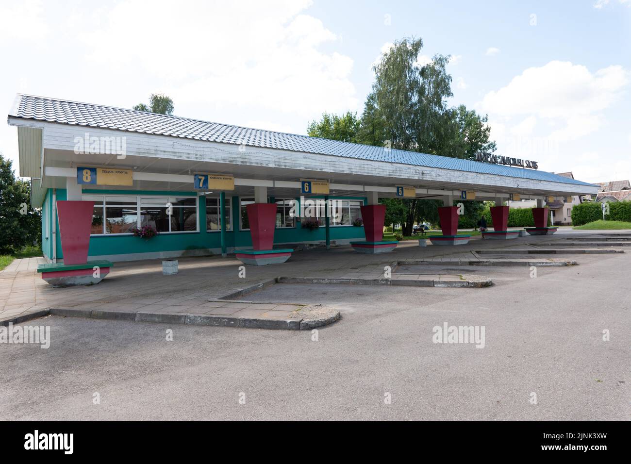 Molėtai Bus stop with Soviet era design. Molėtai is a town in north ...
